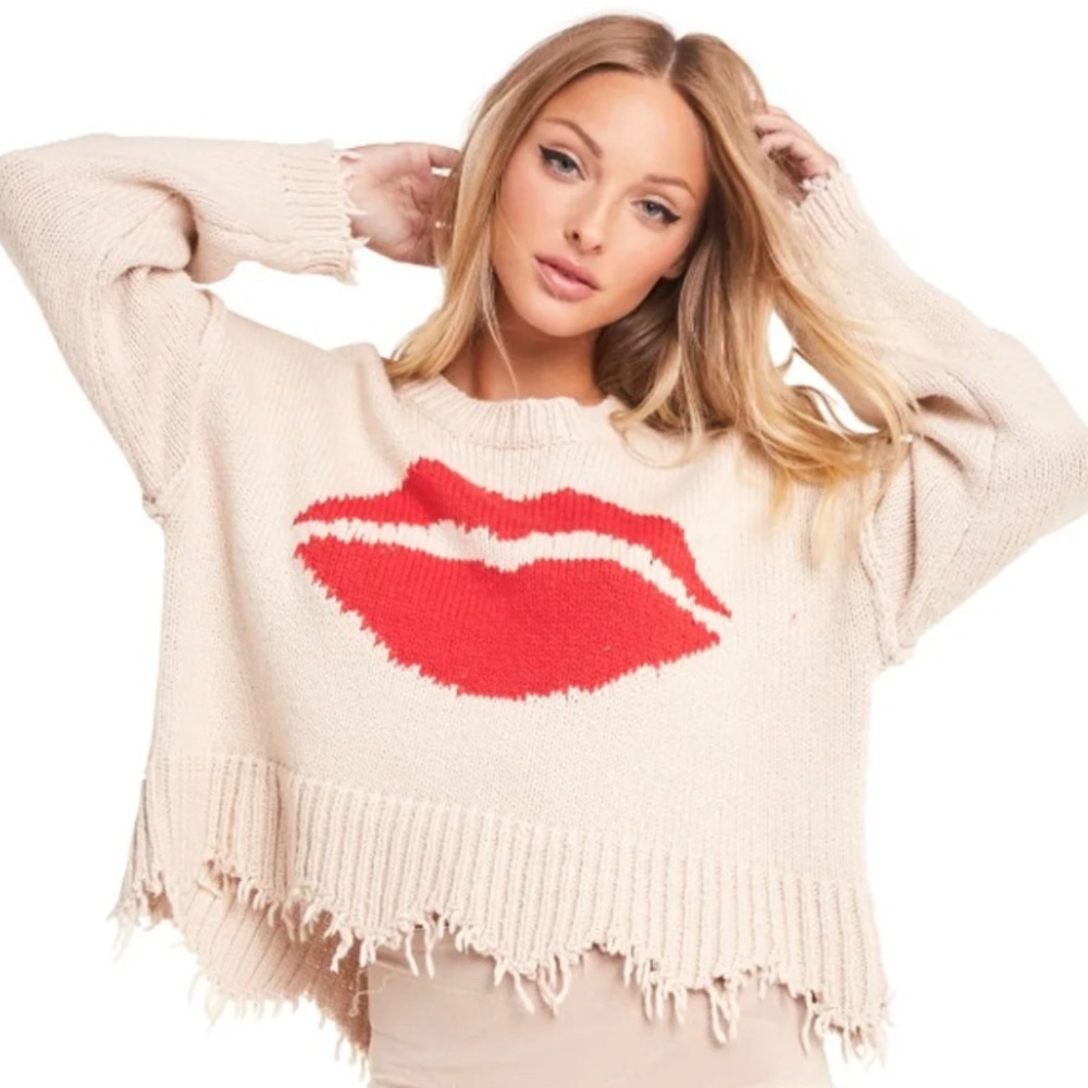 Wildfox Luna First Kiss Lip Sweater - Gem